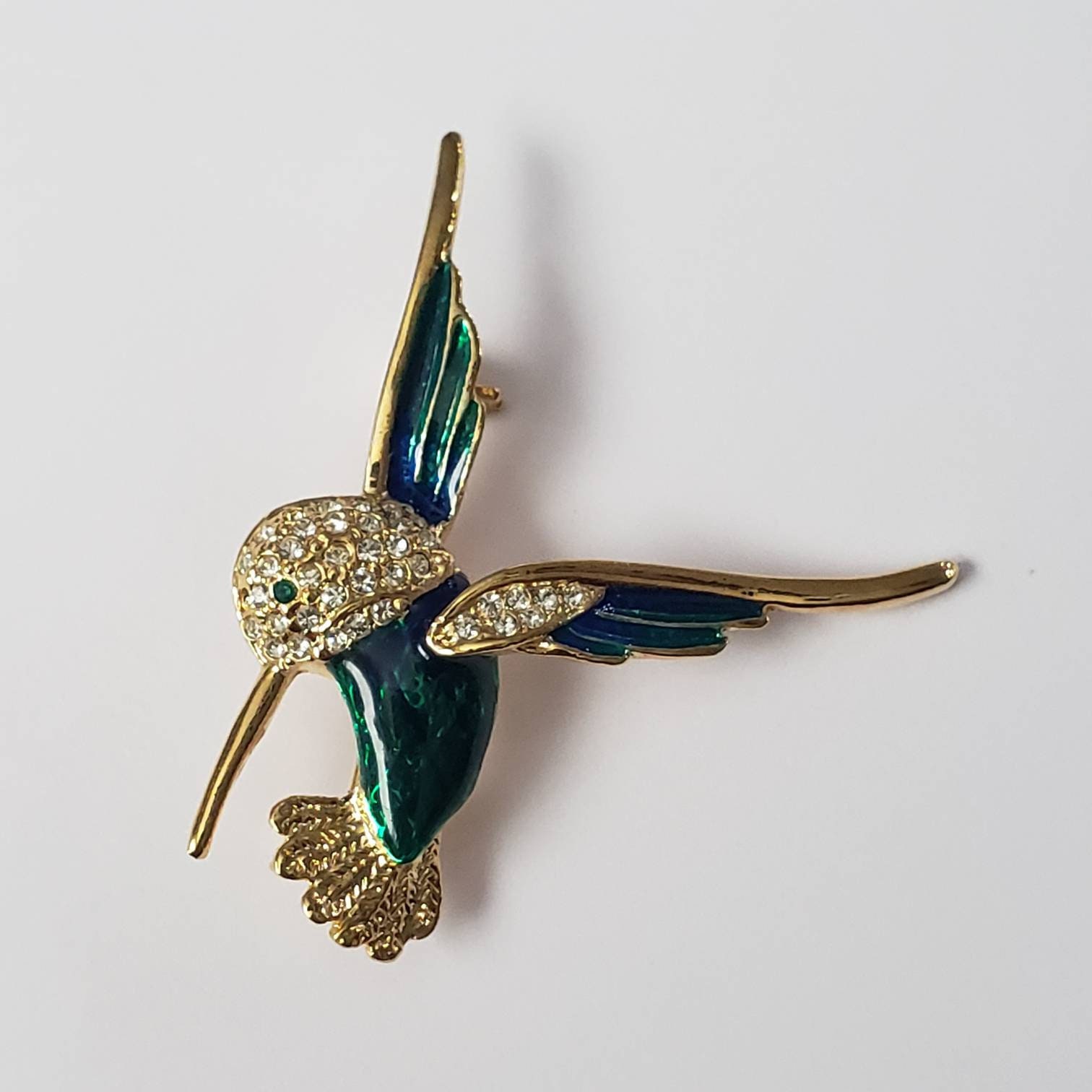 Vintage Brooch Enamel Colibrí Rhinestones brillar retro - Etsy España