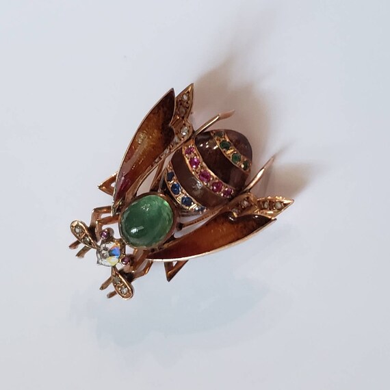 Rare Estate Bug Brooch Enamel Gem Stones Jeweler Test… - Gem