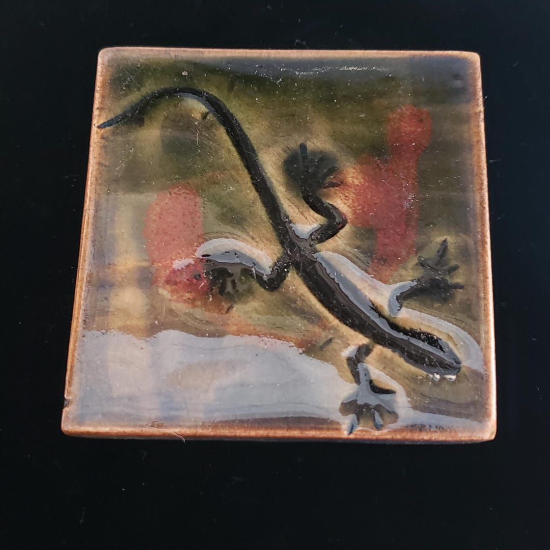 Tile Green Lizard Handmade Collectible Unique Studio Collectible - Etsy
