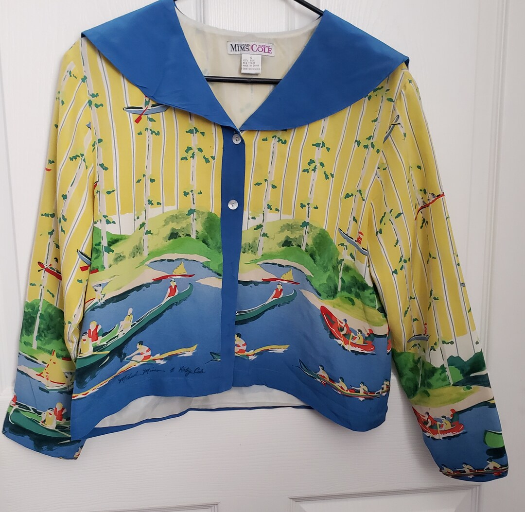 Vintage Jacket Designer Michael Mims Kathy Cole Size S Boat Lake Scene ...