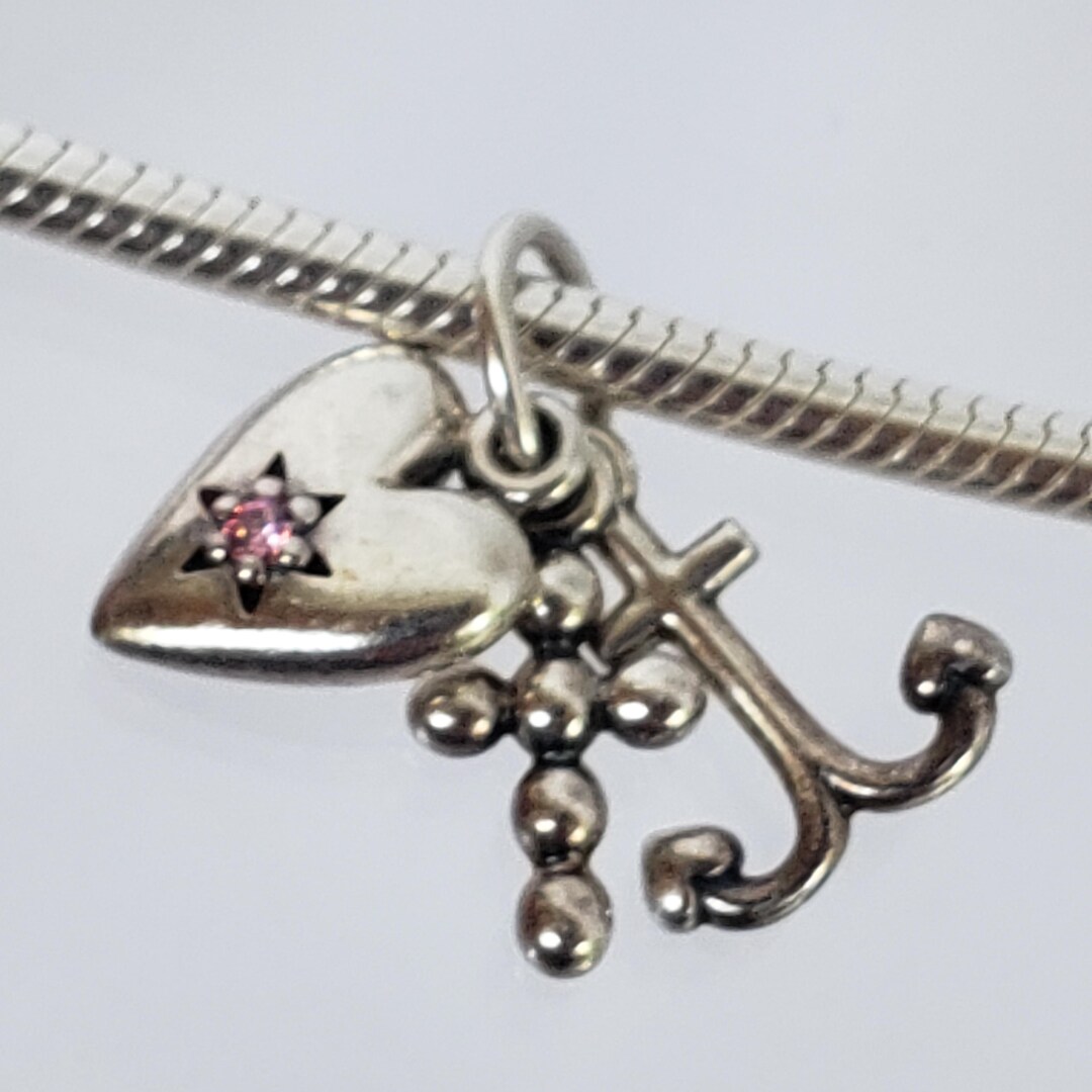 Pandora Charm Faith Hope Charity Cross Heart Anchor Dangle Sterling ...