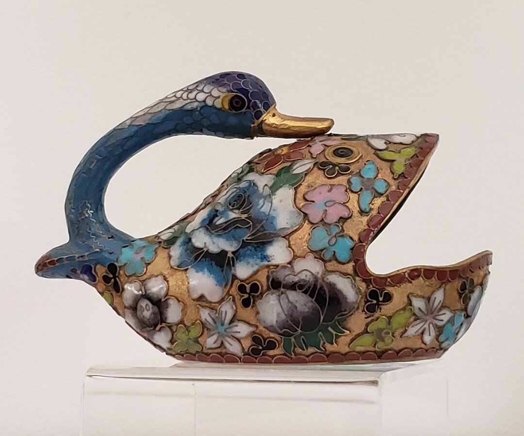 Swan Fish Figurine Cloisonne Flower Pattern Floral Retro Collectible ...