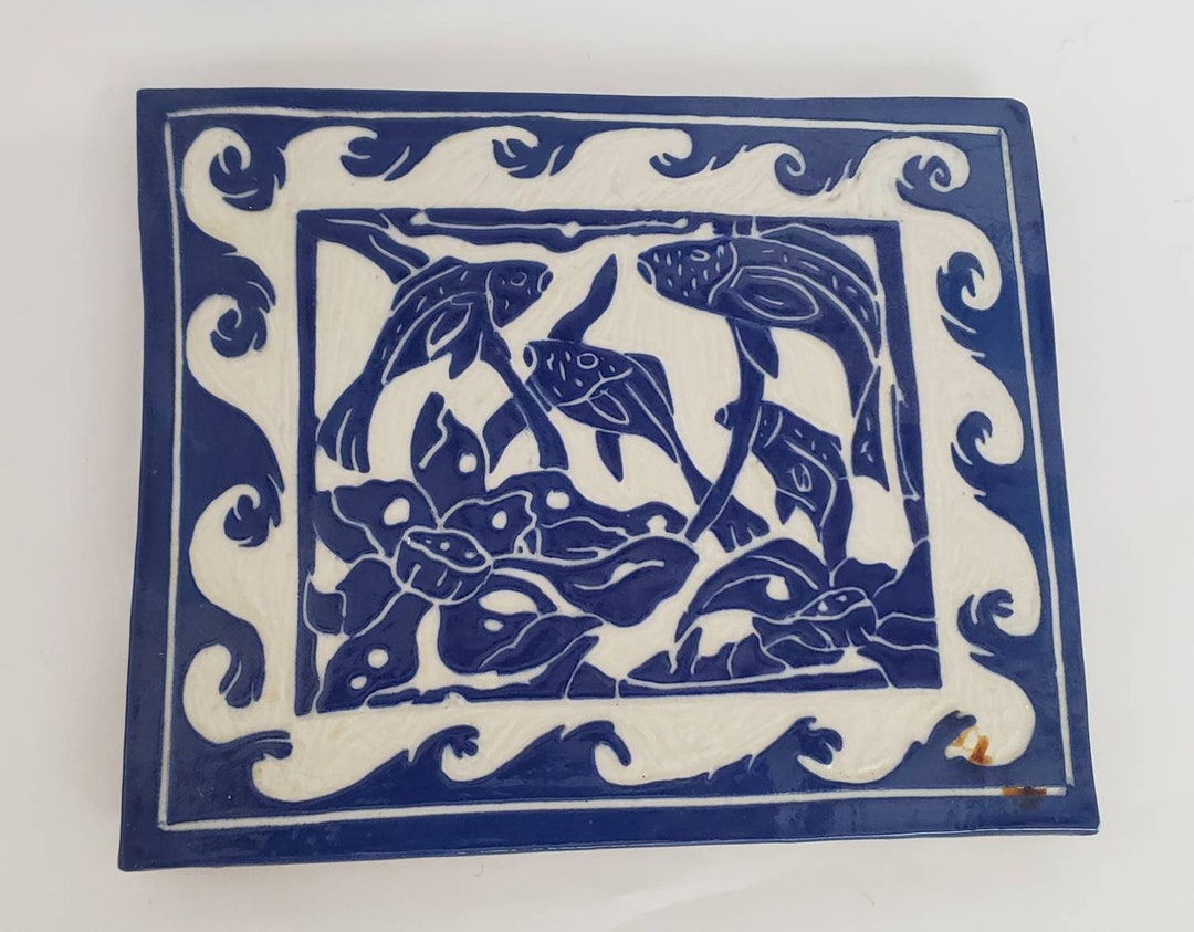 Andrea Dana-mccullough Tile Fish Theme Studio Art Pottery Handmade Rare ...