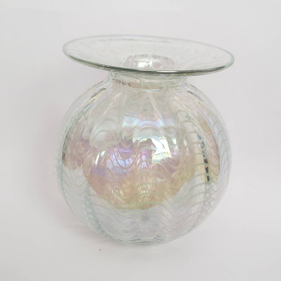 Art Glass Vase Swirl Pattern Handmade Artist Signed Unique Studio Glass ...