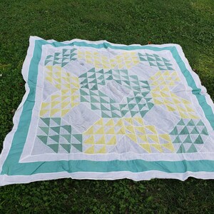 Antique Quilt Top Rare Retro Collectible Primitive Yellow Green White ...