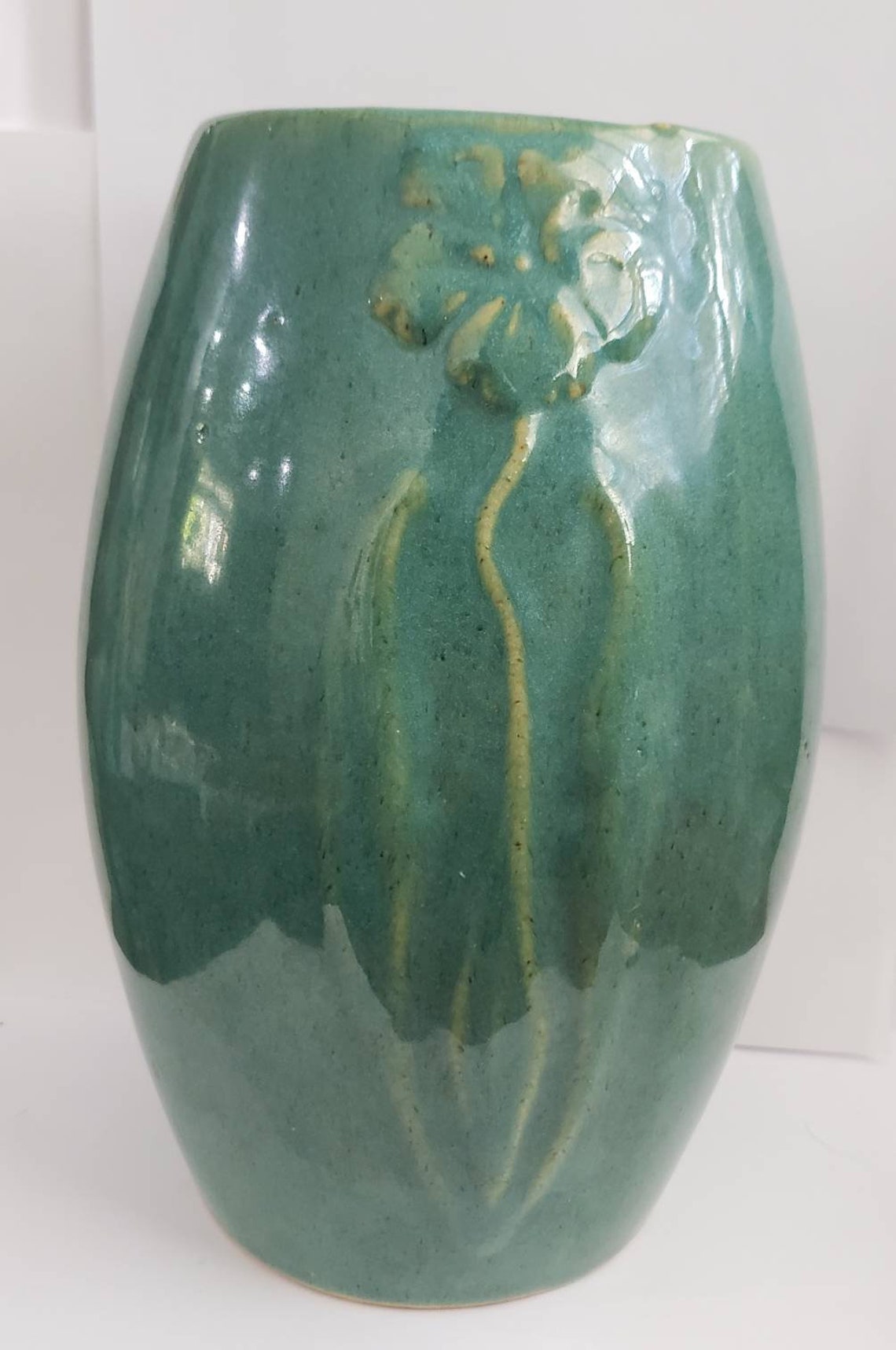 Vintage Pottery Vase Green Flower Floral Pattern Rare Retro - Etsy