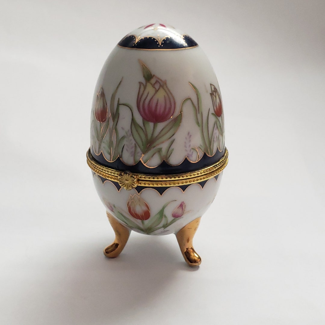 Trinket Egg Shape Box Flower Patter Collectible Decor - Etsy