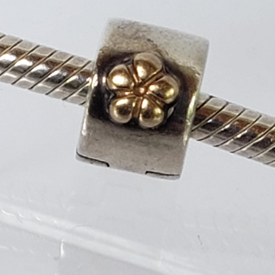 Pandora Charm Clip Flower Two Tone Retired Sterling Silver 14K Yellow ...