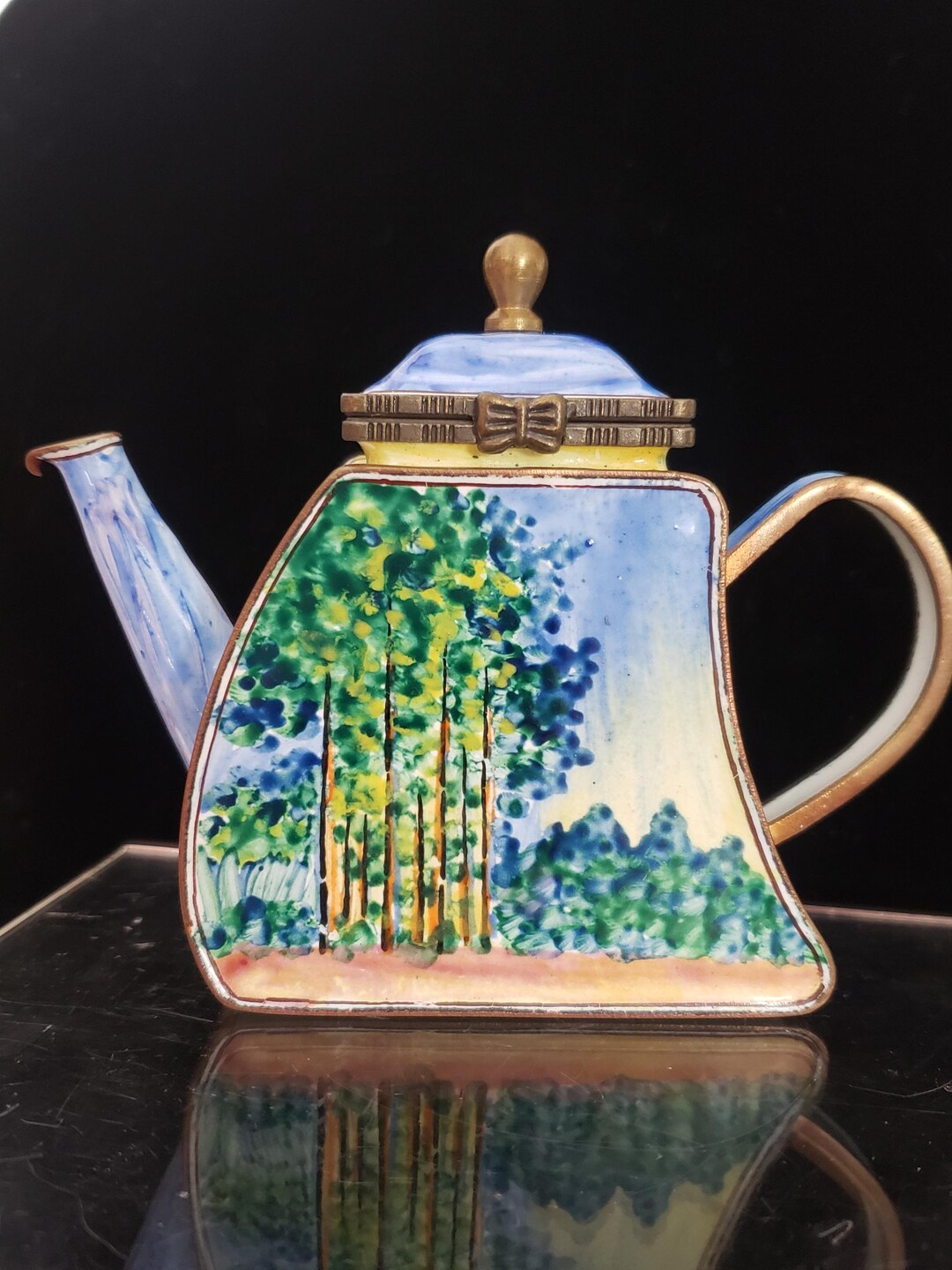 Teapot Decorative Miniature Trees Woods Scene Colorful Collectible ...