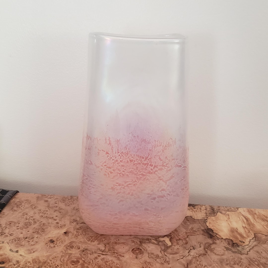 Art Glass Pink Vase Irresident Pattern Collectible Studio Glass - Etsy