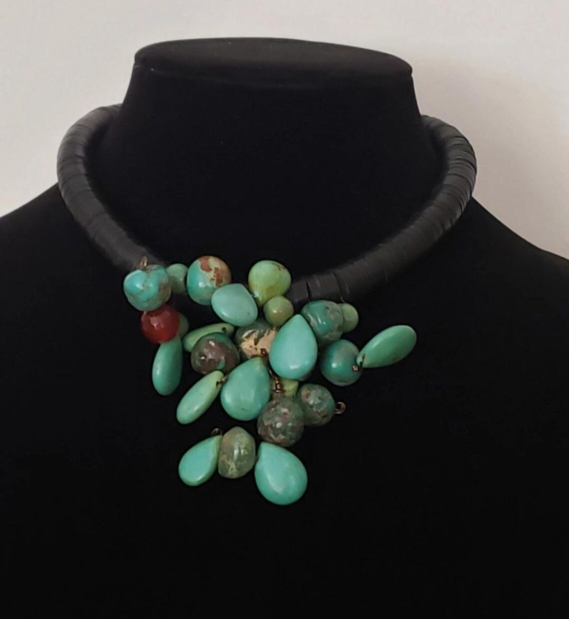 Sharon Rosenthal Designer Statement Beaded Necklace Teal Green Stone ...