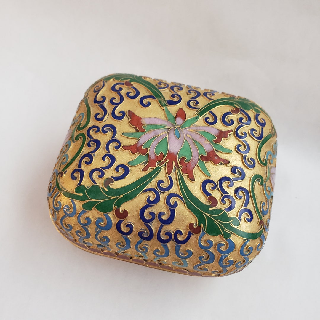 Vintage Cloisonne Box Colorful Collectible Decor Trinket Box Flower ...