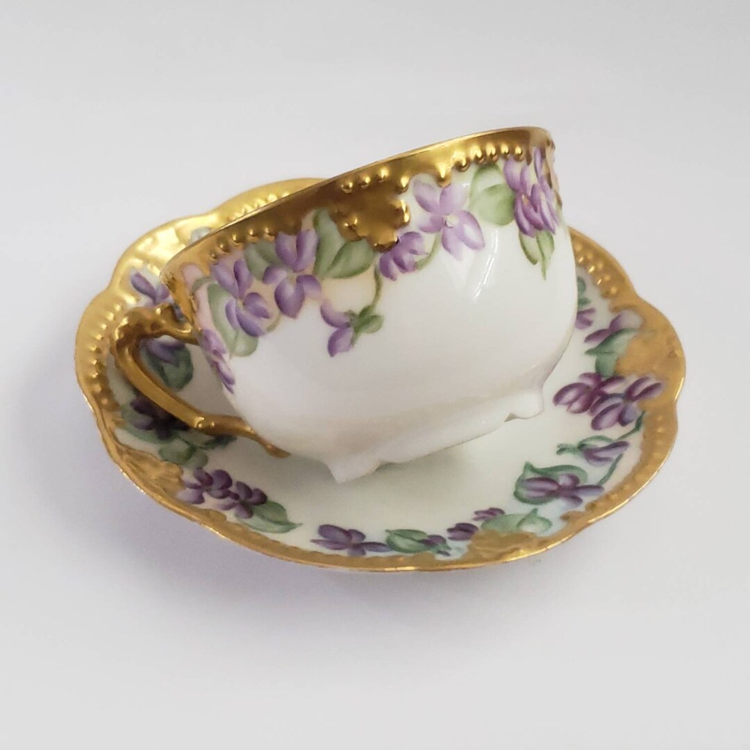 Rare Cup and Saucer Gold Rim With Purple Flowers Made in France ...