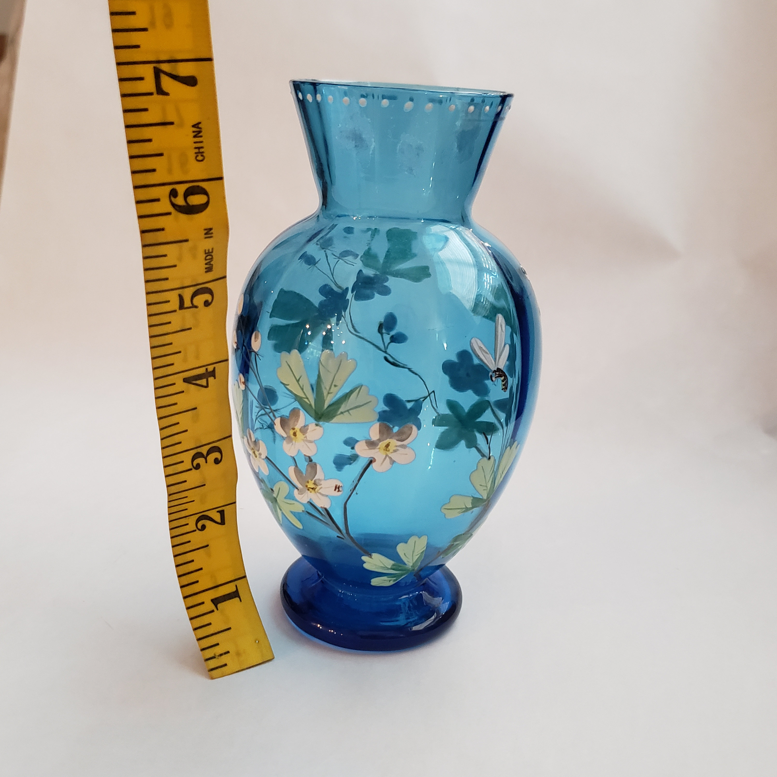 Hand Painted Art Glass Vase Flower Pattern Bee Blue Art Glass - Etsy