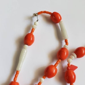 Vintage Glass Beaded Necklace Orange White Retro Collectible Costume ...