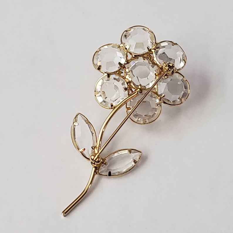 Vintage Brooch Stunning Clear Sparkle Gold Tone Flower Brooch Retro ...