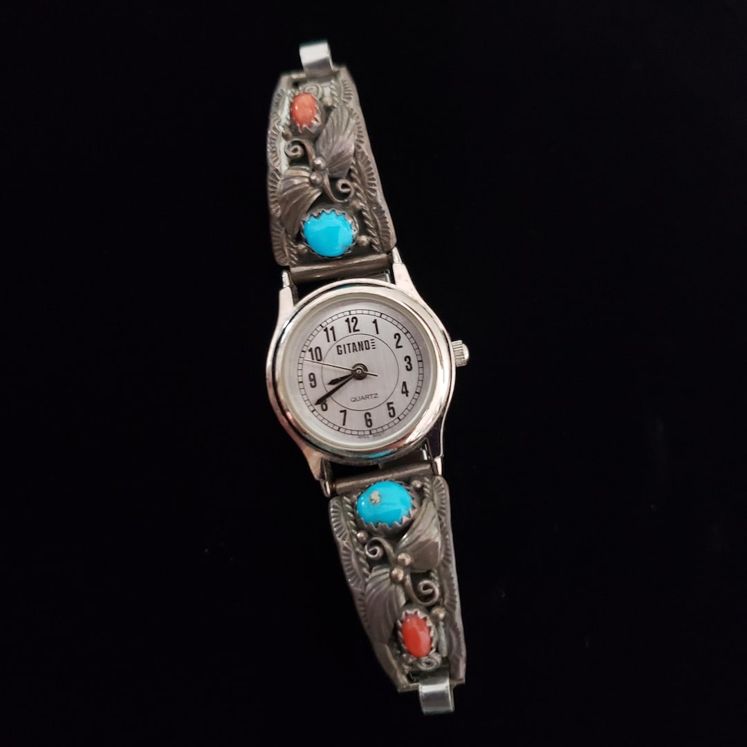 Vintage Watch Band Tips Southwestern Rare Collectible Stones Sterling ...