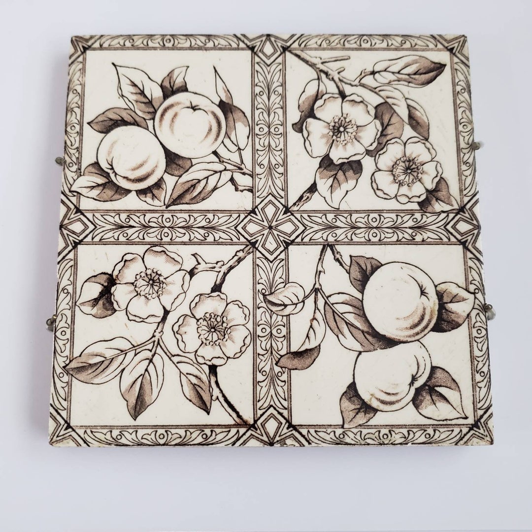 Rare Antique Tile Flower Fruit Pattern Retro Collectible - Etsy