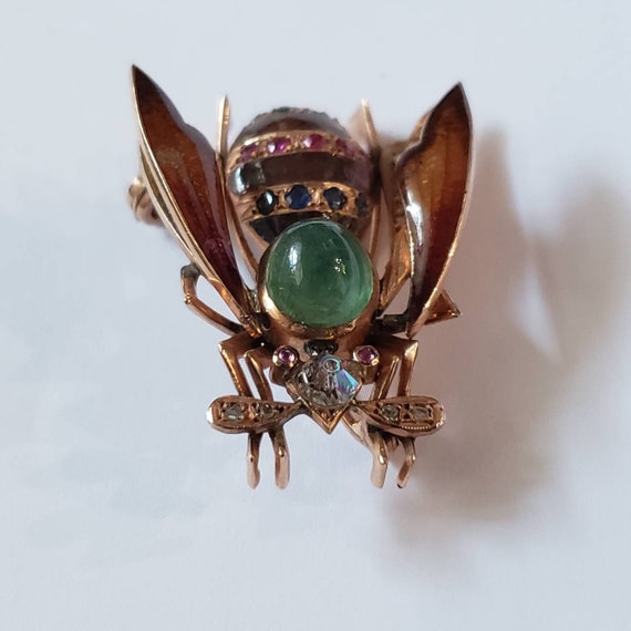Rare Estate Bug Brooch Enamel Gem Stones Jeweler Test… - Gem