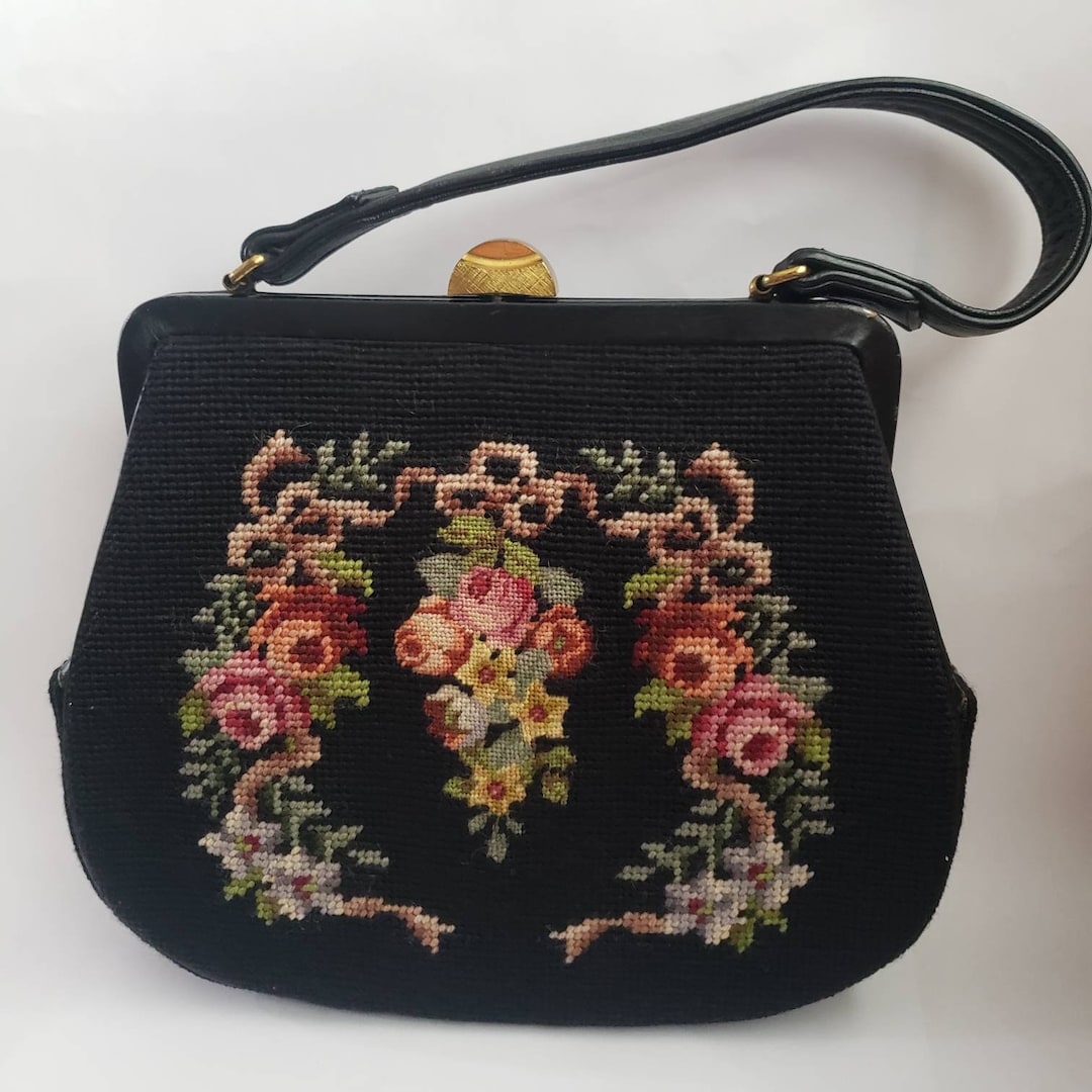 Vintage Needlepoint Purse Floral Print Retro Collectible - Etsy