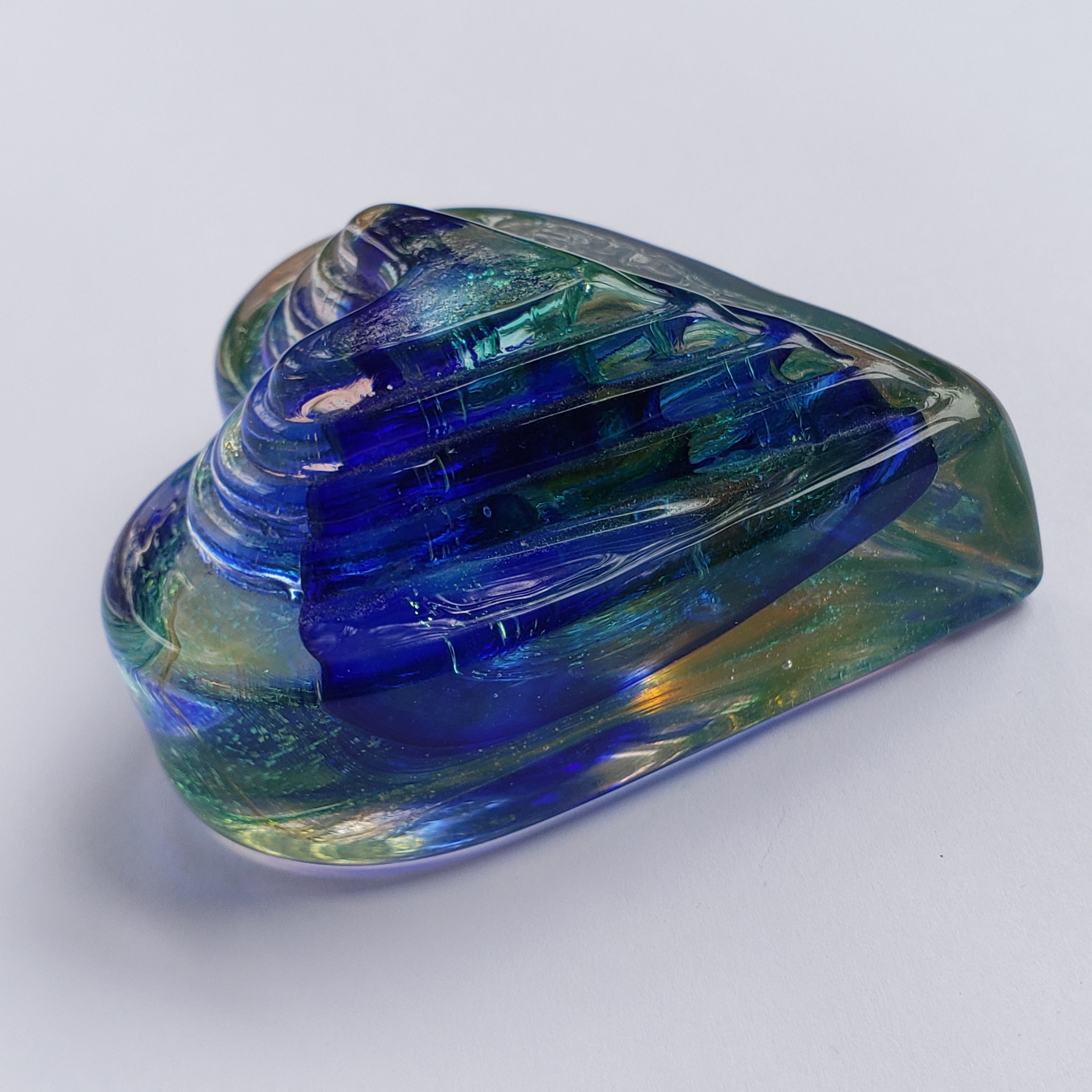 Heart Art Glass Paperweight Blue Swirl Pattern - Etsy