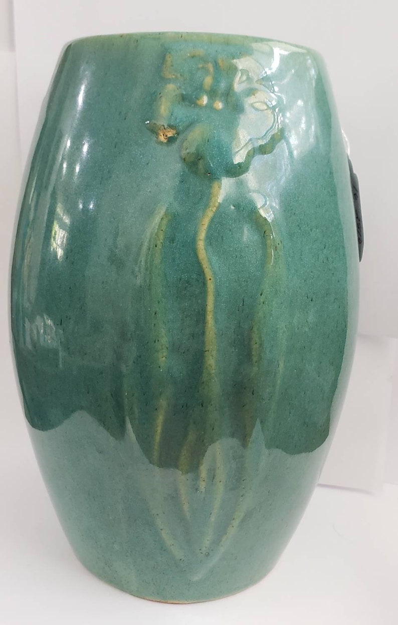 Vintage Pottery Vase Green Flower Floral Pattern Rare Retro - Etsy