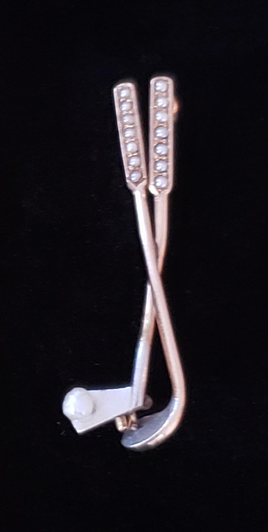 Brooch Golf Clubs Retro Collectible Pin 14K Yellow Gold Seed Pearls ...