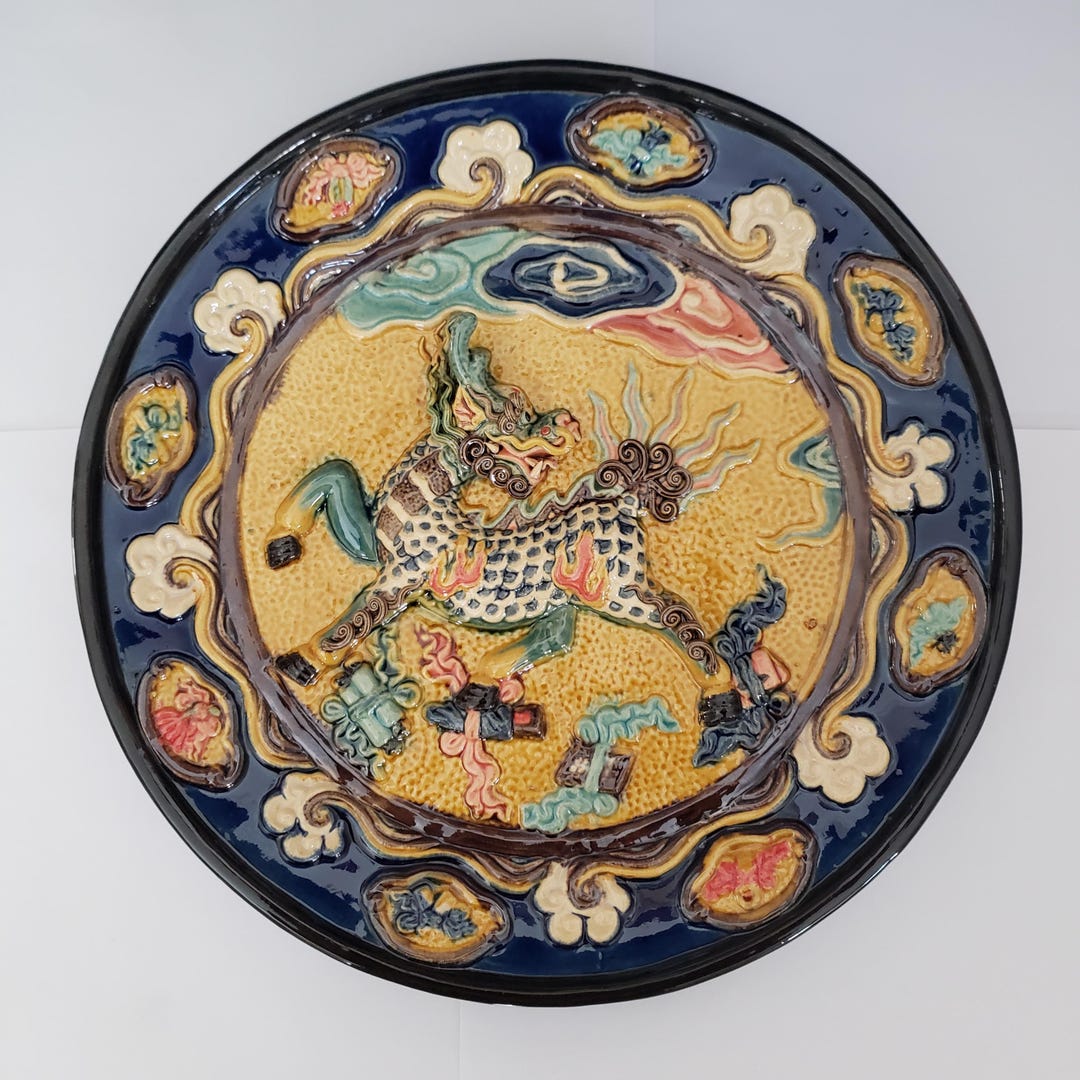 Rare Dragon Charger Oriental Theme Rare Retro Collectible Majolica ...