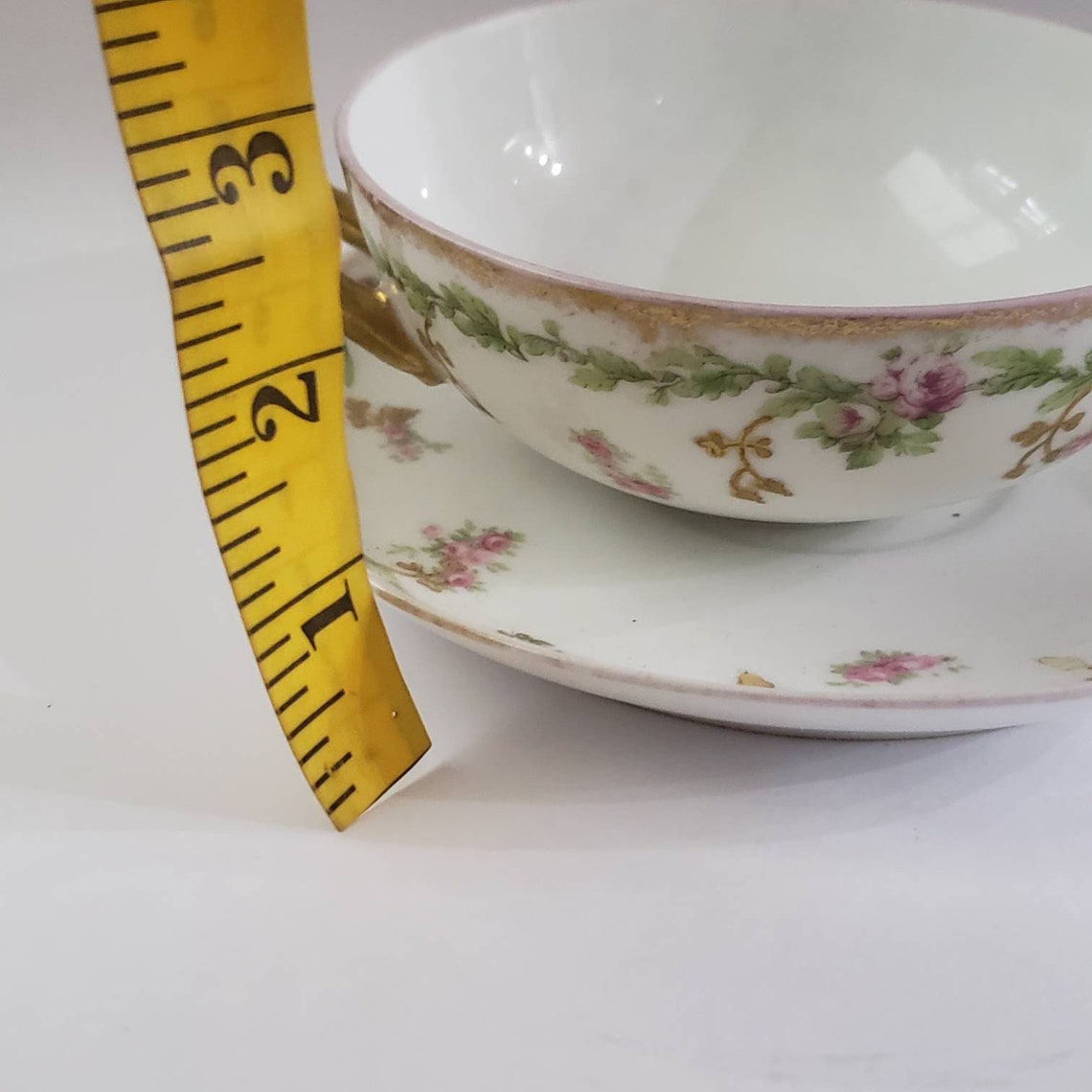 Limoges Cup and Saucer Double Handle Estate Retro Collectible Flower ...
