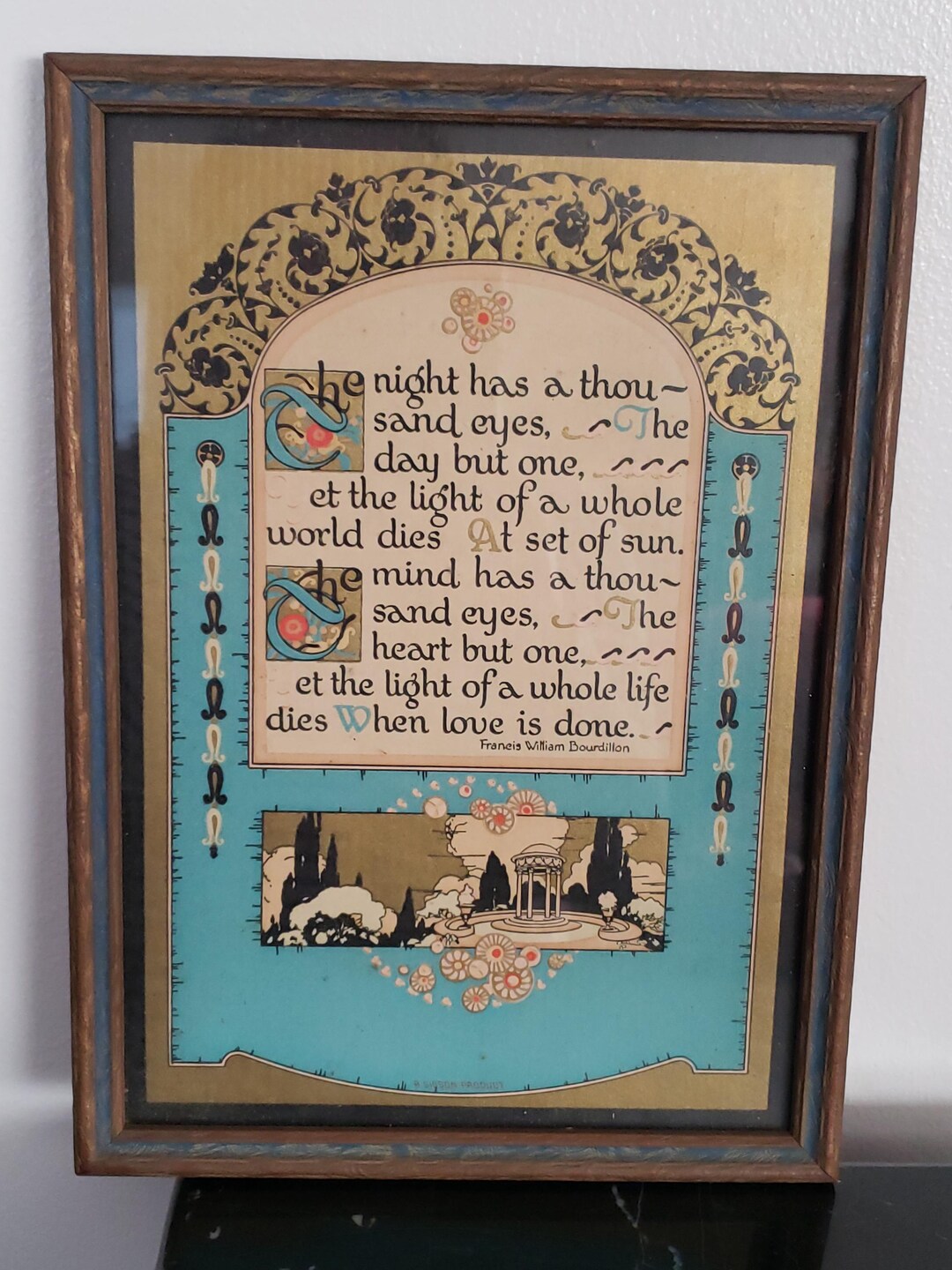 Vintage Framed Print Poem Print Antique Art Deco Collectible 1920s A ...