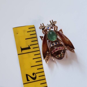Rare Estate Bug Brooch Enamel Gem Stones Jeweler Tested 10K Rose Gold ...