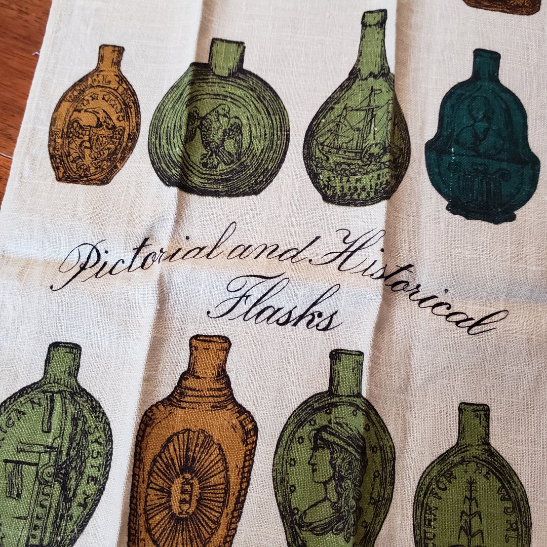 Luther Travis Pictorial and Historical Flask Rare Hand Towel Mid ...