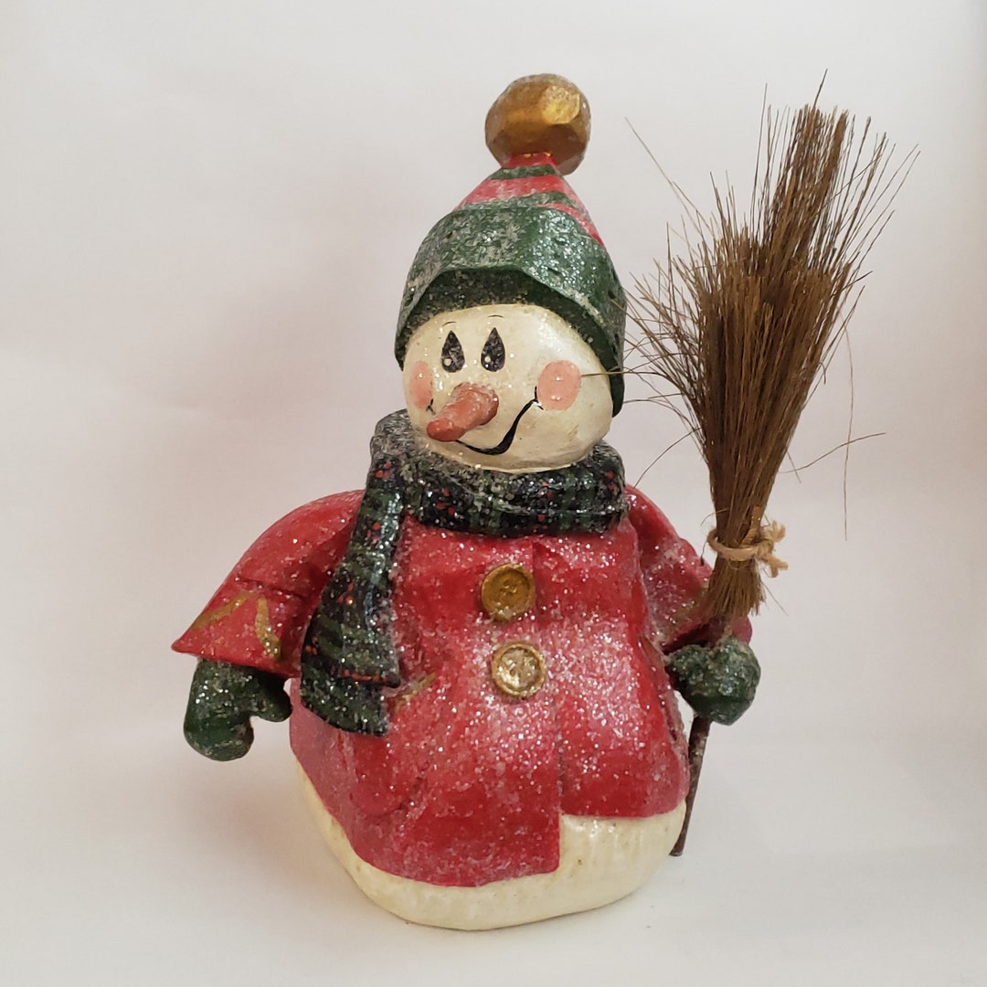 House of Hatten Snowman Figurine Holding Broom Christmas Collectible ...
