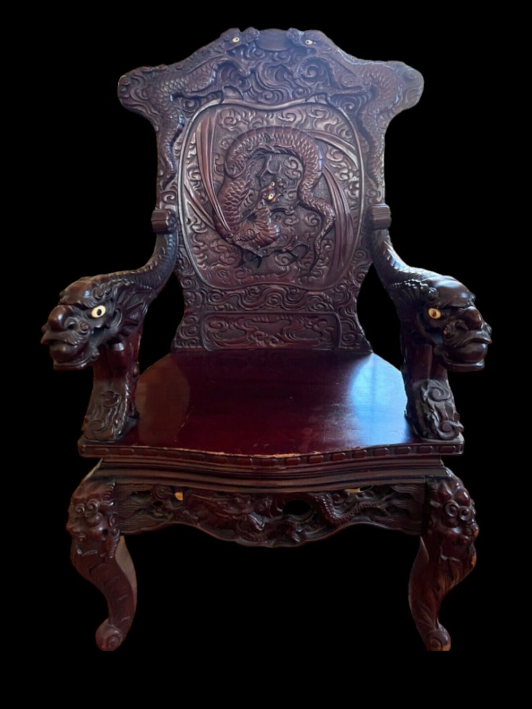 Antique Mahogany Wood Carved Dragon Arm Chair - Etsy