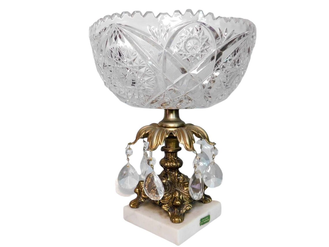 Vintage Italian Made Crystal and Brass Compote on Marble - Etsy