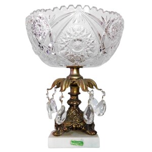 Vintage Italian Made Crystal and Brass Compote on Marble - Etsy