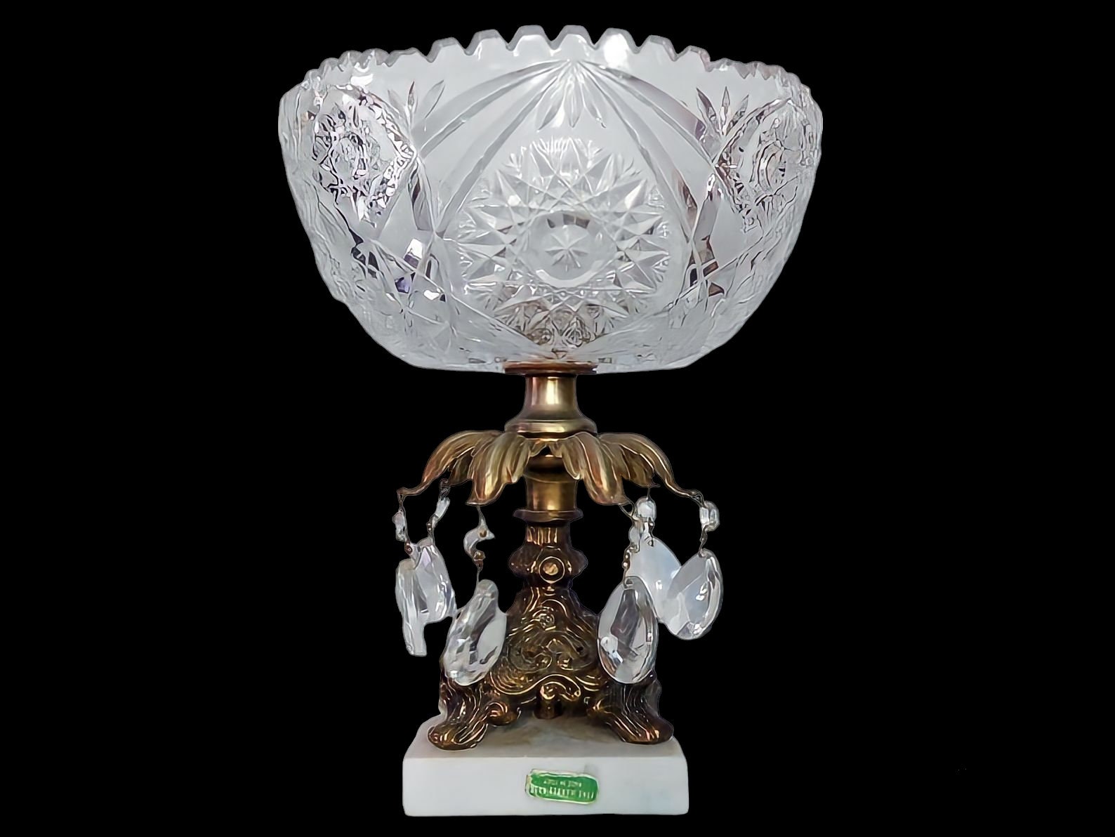 Vintage Italian Made Crystal and Brass Compote on Marble - Etsy