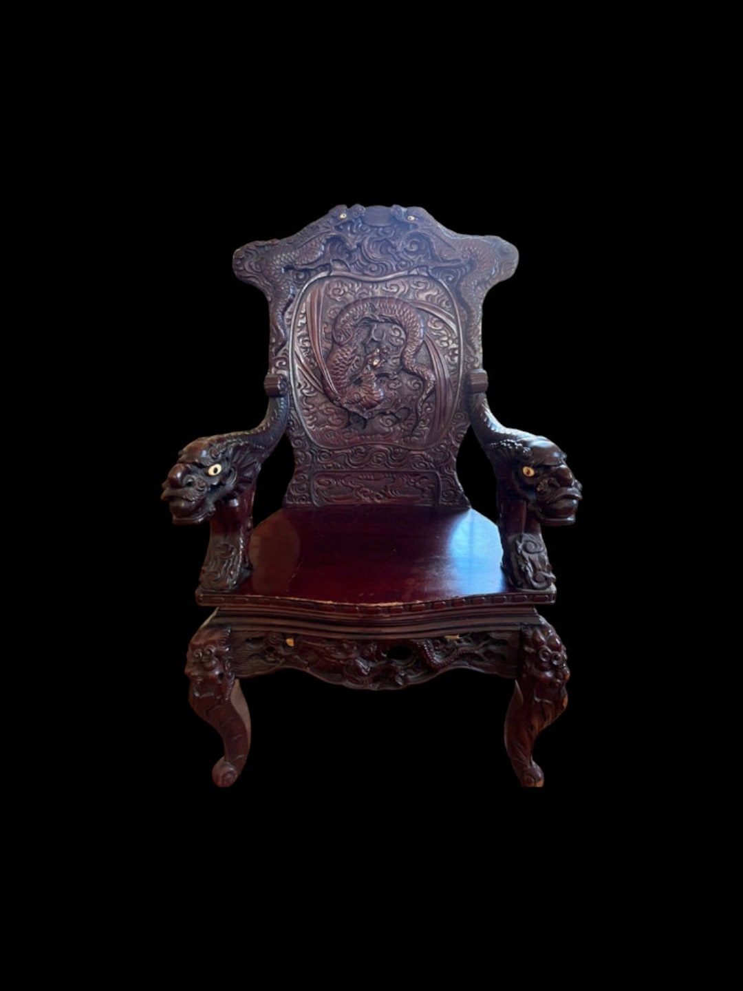Antique Mahogany Wood Carved Dragon Arm Chair - Etsy