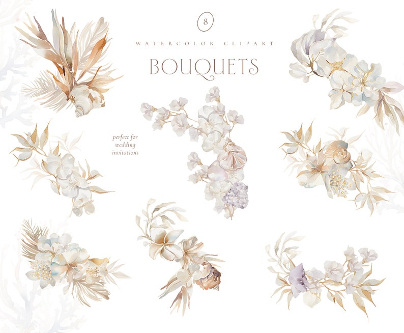 Watercolor Nautical Bohemian Clipart, PNG, Underwater Clipart, Wedding ...