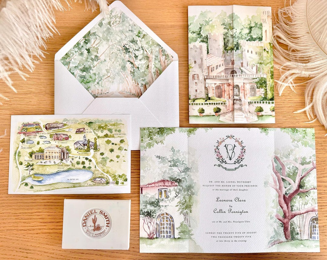 Custom Watercolor Wedding Invitation Suite, Wedding Invitation, Wedding ...