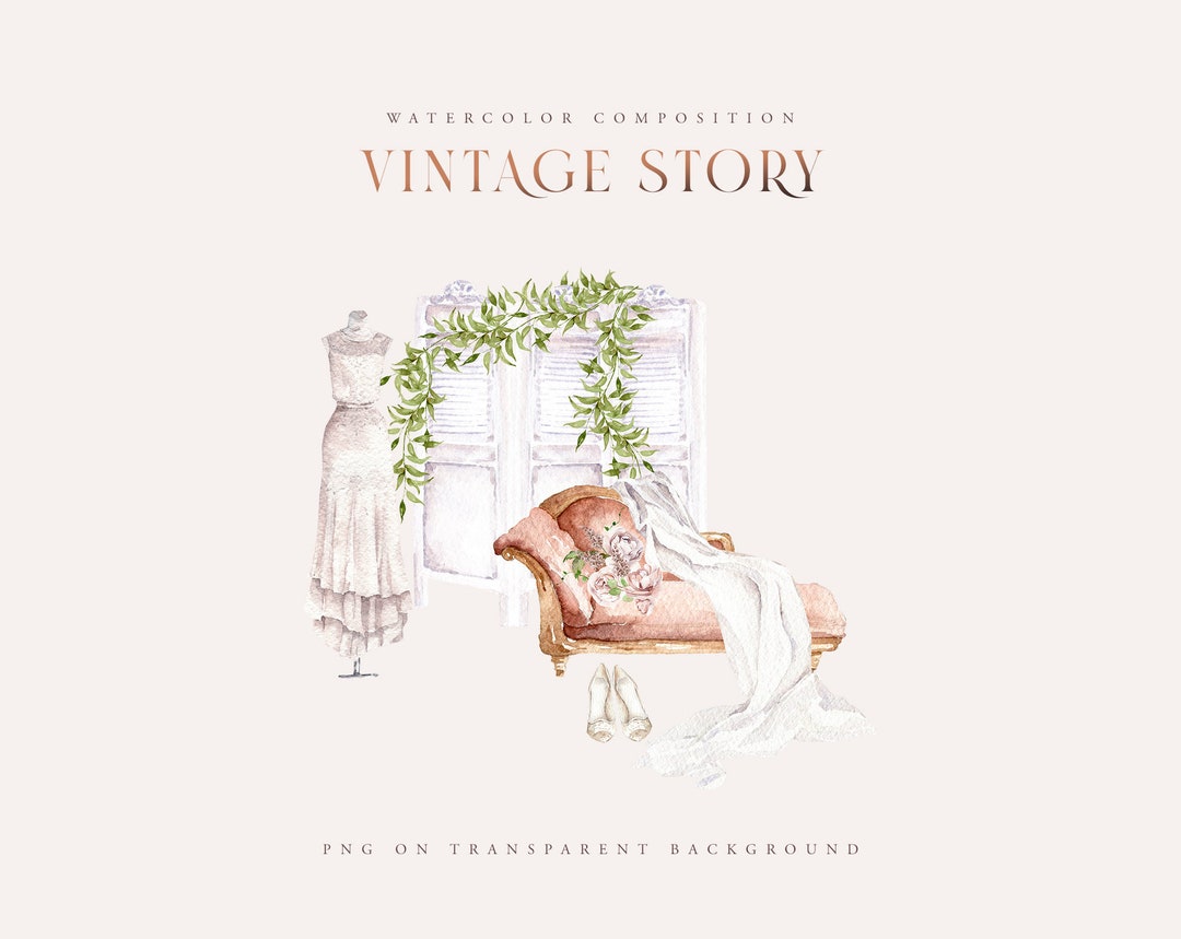 Watercolor Vintage Bride Clipart, Wedding Dress Png, Wedding Set Png ...