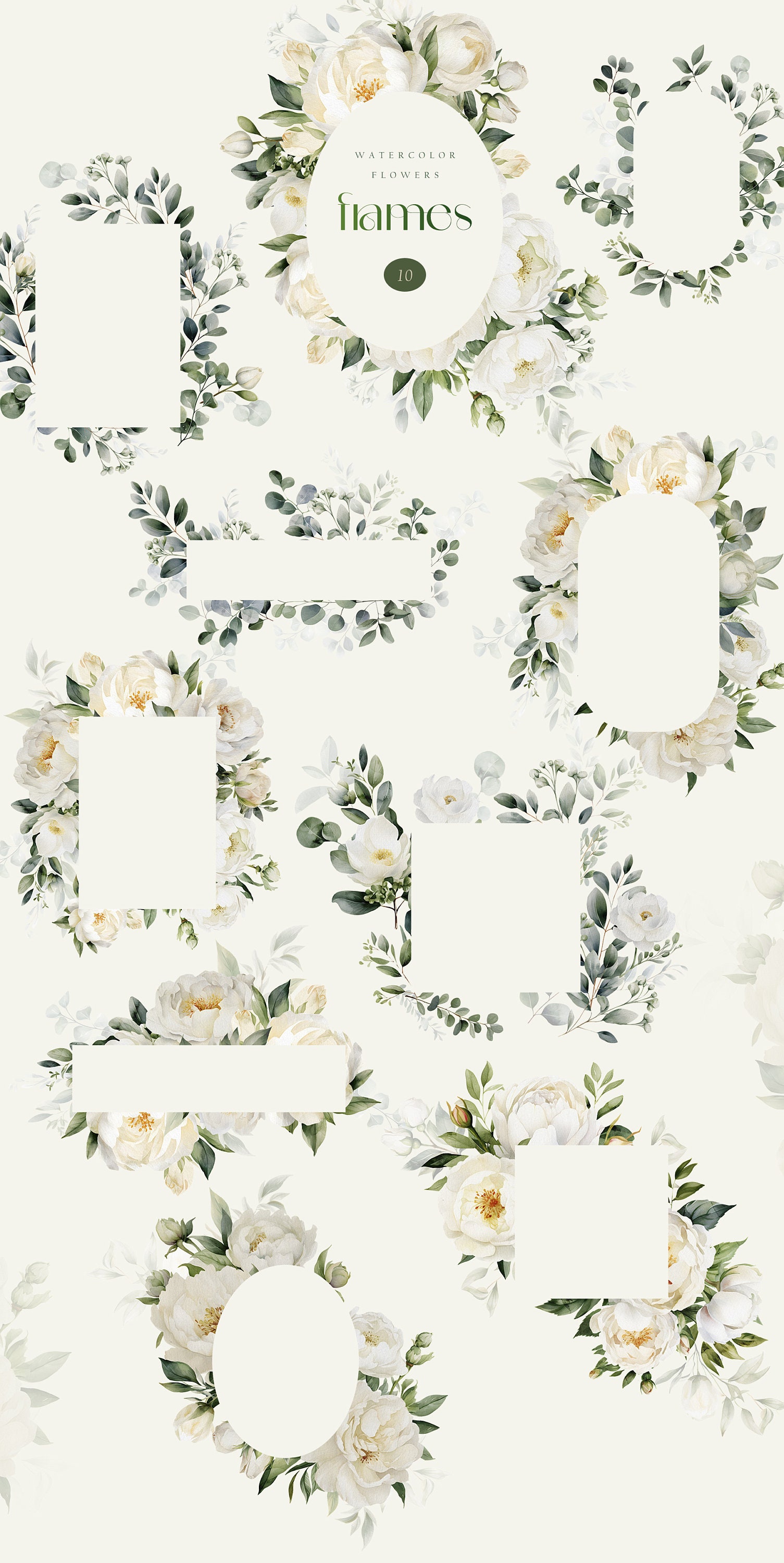 Watercolor White Peonies Clipart, Wedding White Flowers, Eucalyptus ...