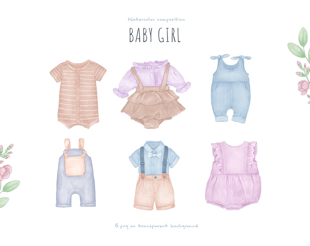 Watercolor Newborn Clothes Clipart, Baby Girl Clothes Png, Baby Shower ...