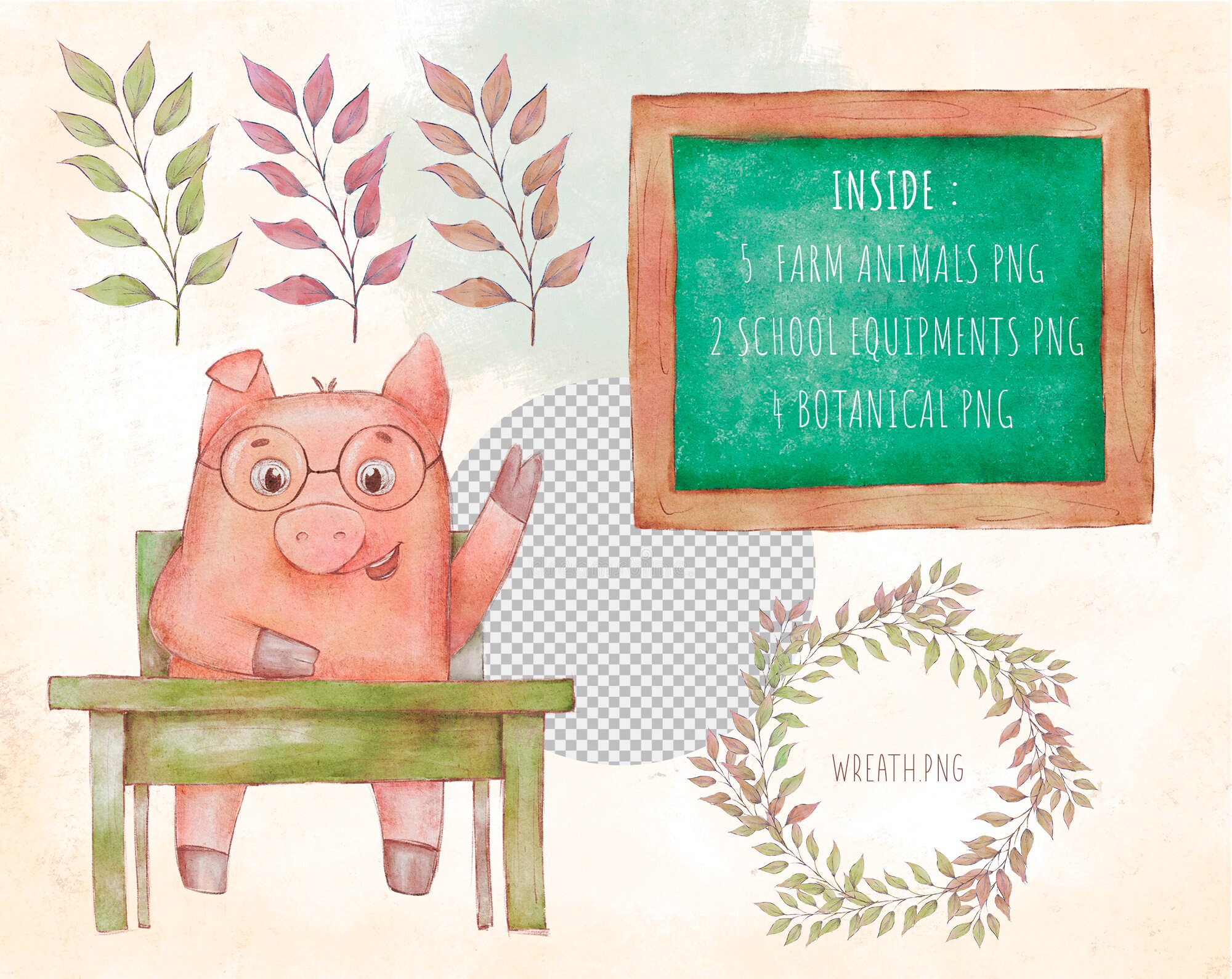 School Animals Clipart, Farm Decor, Farm Animals Nursery, Back to ...