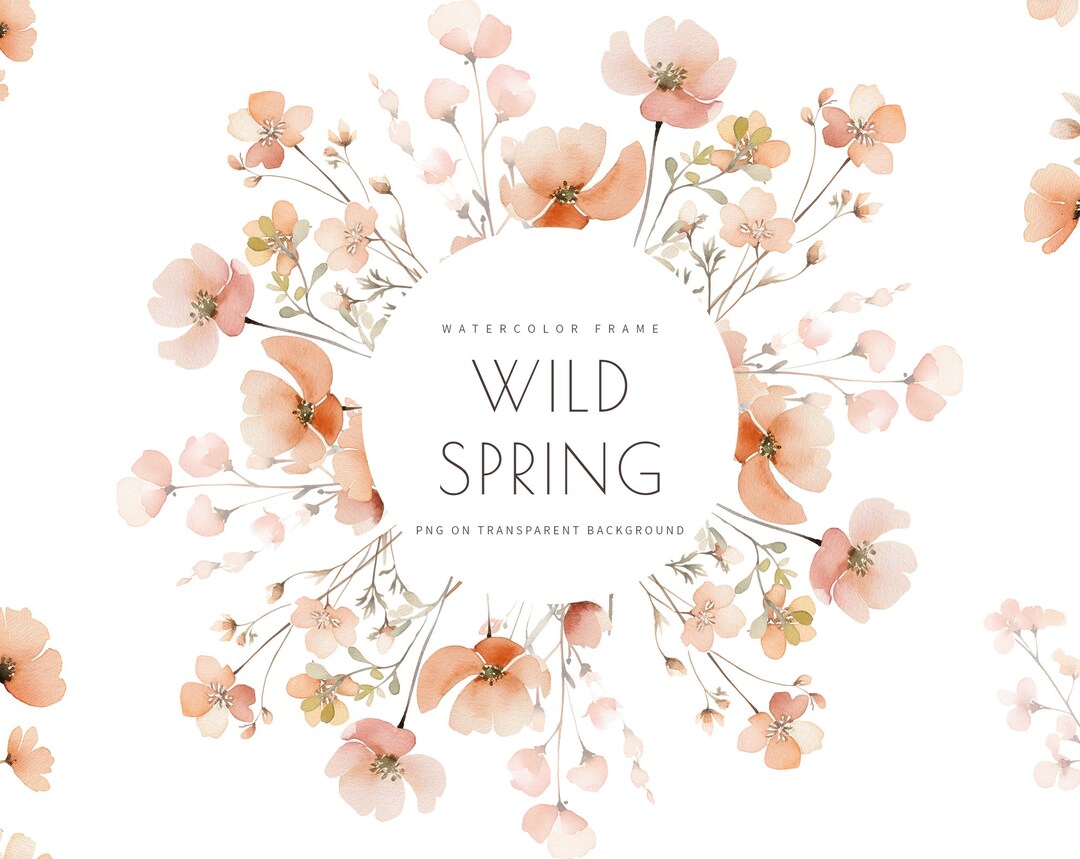 Watercolor Spring Wild Flowers Frame, Meadow Red Flowers Png, Rustic ...