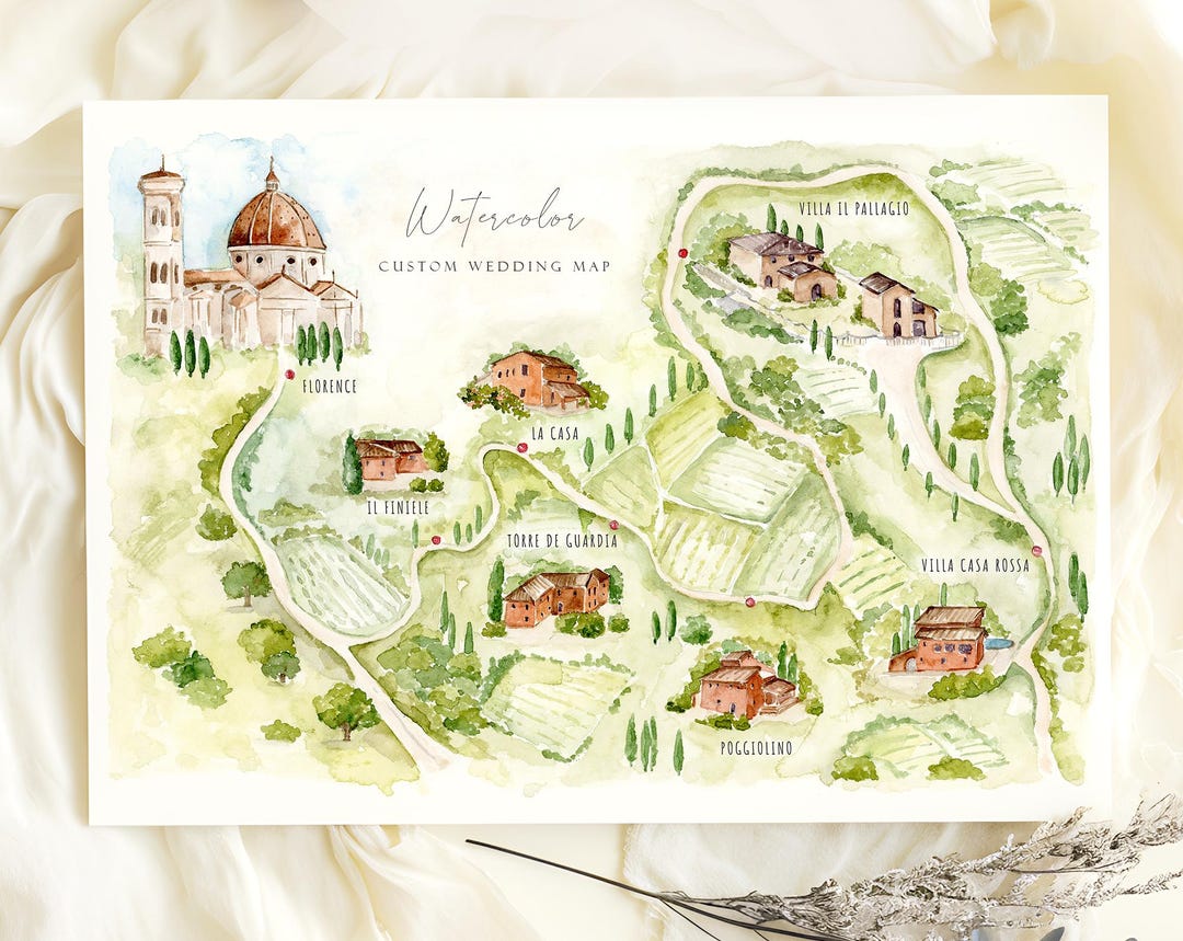 Custom Watercolor Wedding Map, Personalized Watercolor Wedding Venue ...