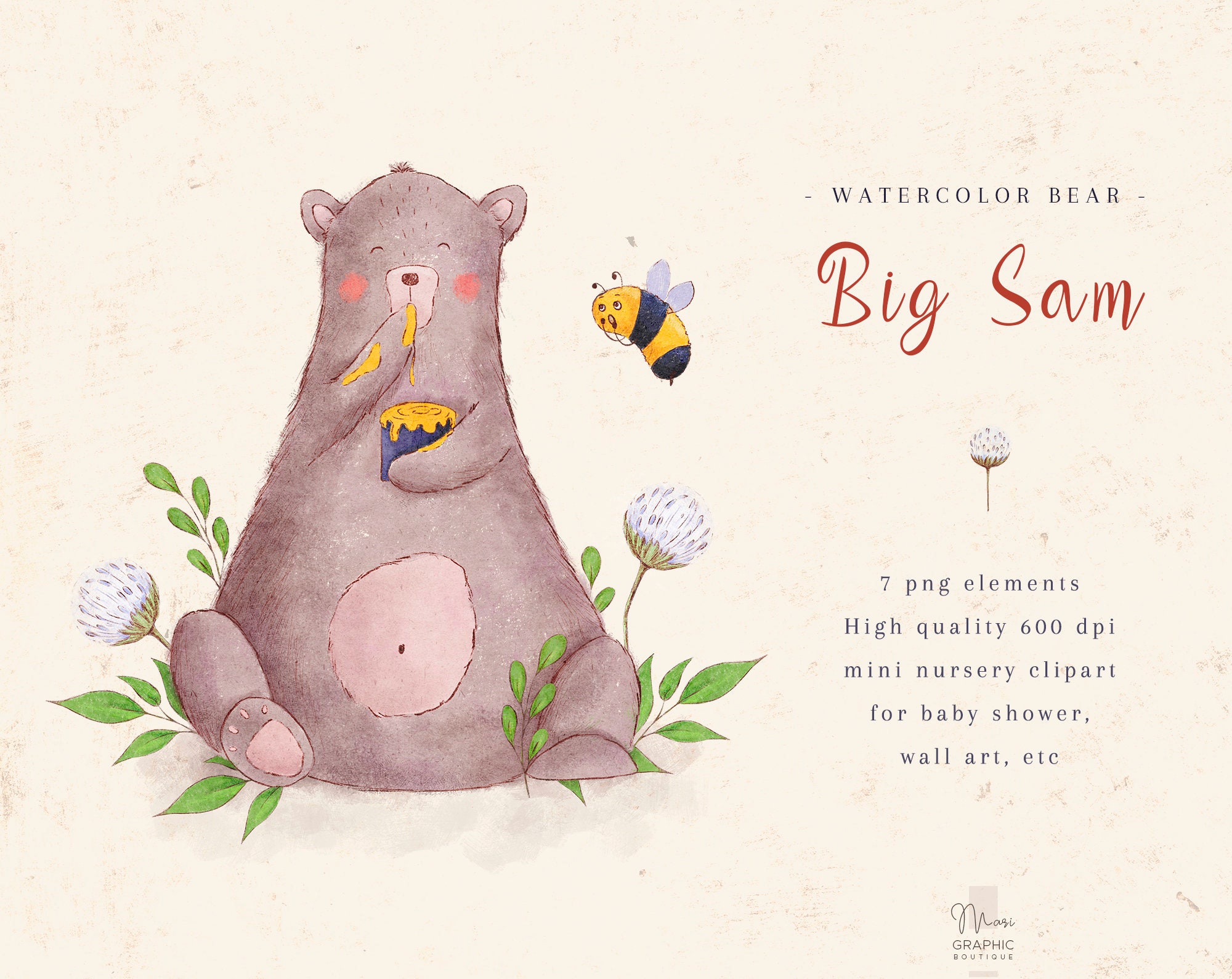 Cute Watercolor Bear Clipart Bear Baby Shower Clipart - Etsy