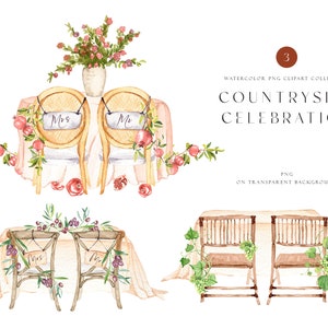 Watercolor Countryside Wedding, Chair Clipart, Chairs Png, Bride and ...