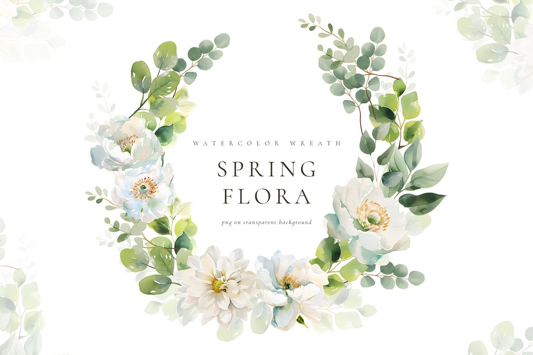 Watercolor White Roses Frame Png, White Rose, Eucalyptus, Winter ...