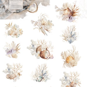 Watercolor Nautical Bohemian Clipart, PNG, Underwater Clipart, Wedding ...